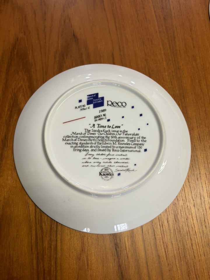 1989 RECO 8.5 diameter Collector's Porcelain Plate A TIME TO LOVE by ...