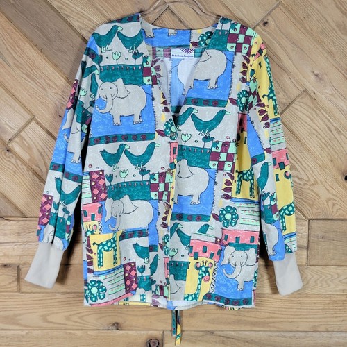 Vintage Nurse Medical Scrub Top Animal Print Size M Medium Elephants ...