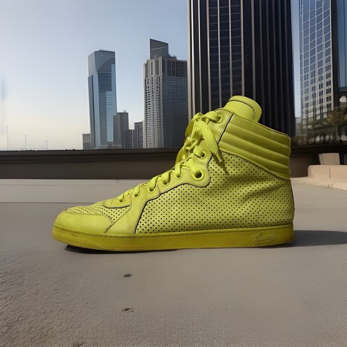 Gucci Neon Yellow High Tops Lace Up Sneakers Made In Italy | eBay