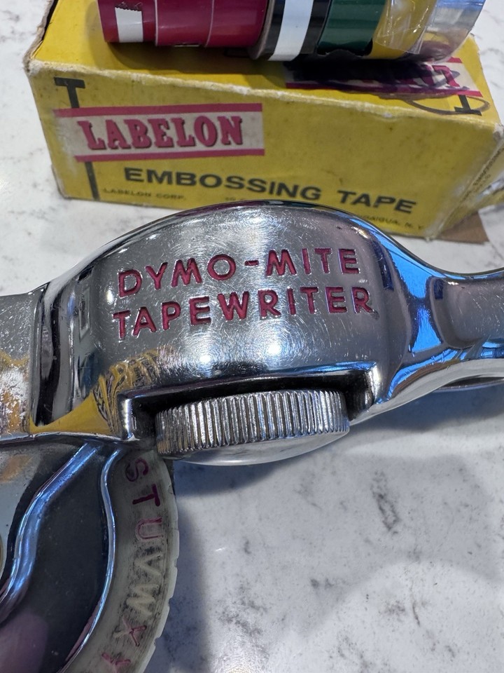 Vtg DYMO-MITE Tapewriter Model M-3 Label Maker Chrome Embosser Tool w ...