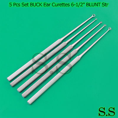 5 Pcs Set BUCK Ear Curettes 6-1/2" BLUNT Str ENT Surgical Instruments ...