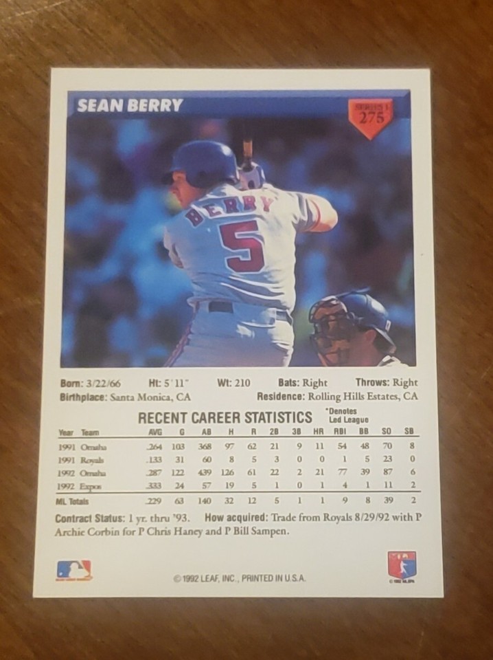 1993 Donruss # 275 SEAN BERRY Montreal Expos RC Rookie Baseball Card | eBay