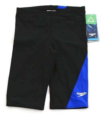 Speedo Powerflex Eco Black & Blue Revolve Splice Jammer Swimsuit Men's ...