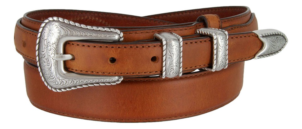 Silver Buckle Set Genuine Leather Western Cowboy Ranger Belt, Sizes 32 ...