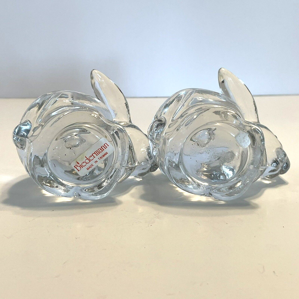 Pair Biedermann Clear Art Glass Easter Bunny Rabbit Tapered Candlestick ...