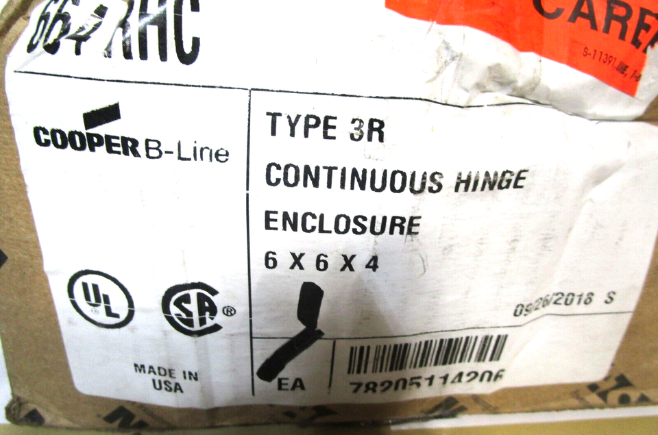 EATON (Cooper) B-Line 664 RHC 3R CONTINUOUS HINGE ENCLOSURE 6 X 6 X 4 ...