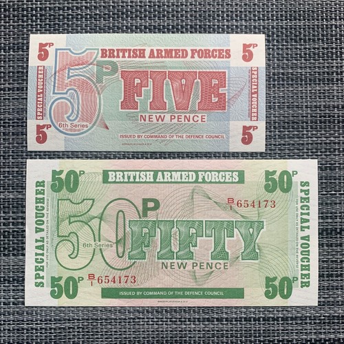 Post WW2 WWII British Army 5 & 50 Pence Banknote Set, Currency Great ...