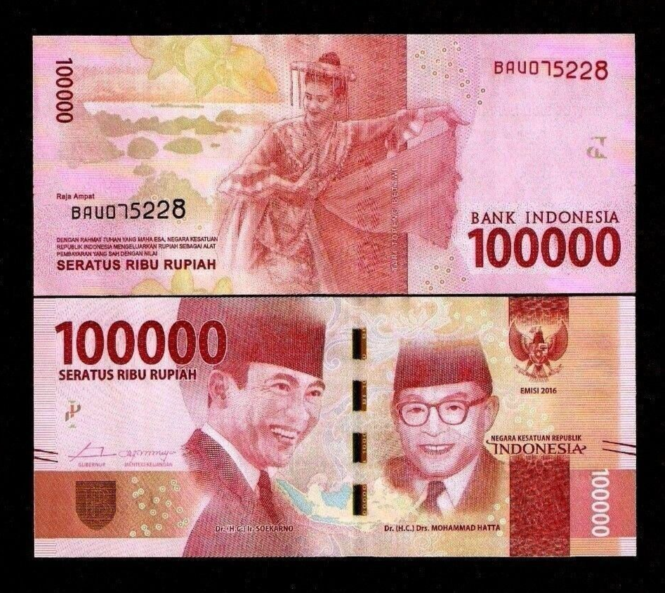 Indonesia 100000 Rupiah P-160 2016-2021 x 1 Pcs UNC Indonesian Money ...