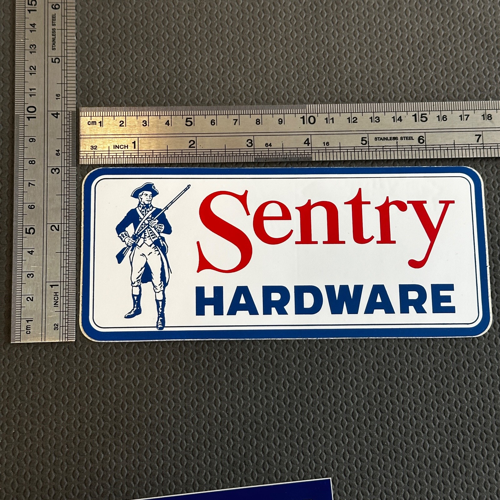 Vintage Sentry Hardware Sticker 7 in x 3 in Red White Blue Colonial ...