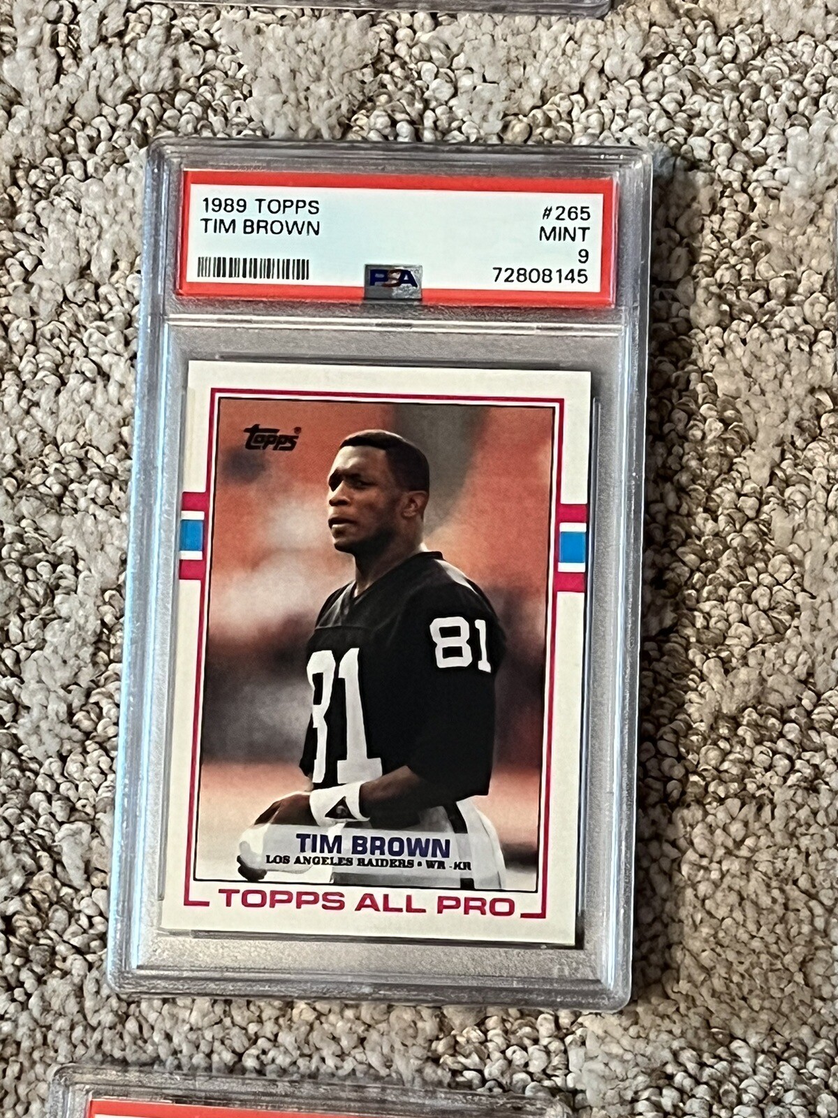 PSA 9 MINT FOOTBALL CARD 1989 TOPPS HOF TIM BROWN ROOKIE OAKLAND ...
