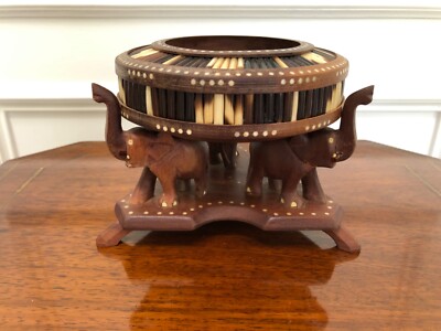 ANTIQUE VICTORIAN PORCUPINE QUILL BOX BOWL ON ELEPHANT STAND DESK ...