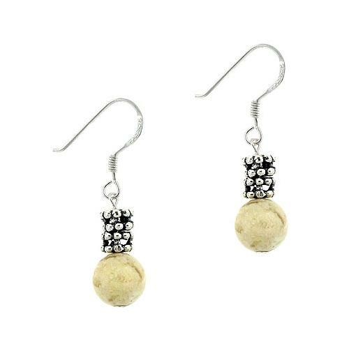 925 Silver 8mm Riverstone & Bali Bead Dangle Earrings | eBay