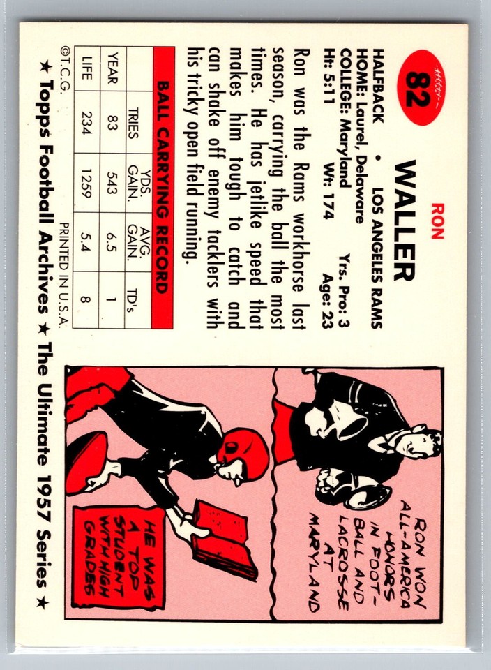 1994 Topps Archives 1957 Football #82 Ron Waller Los Angeles Rams | eBay