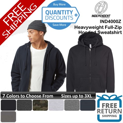 🔥 Independent Trading Heavyweight Full-zip Hooded Sweatshirt Up To 3XL ...