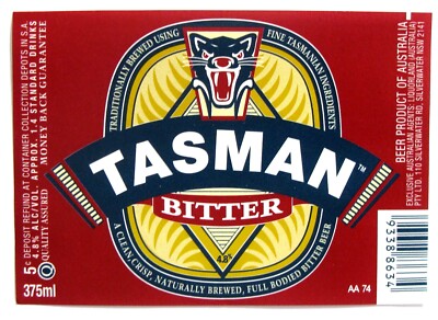 Australian Beer Conn/Liquorland TASMAN BITTER beer label AUSTRALIA ...