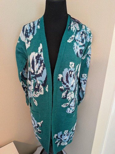 Bunulu Sz. M Floral Open Duster Cardigan Sweater Front Pockets New w ...