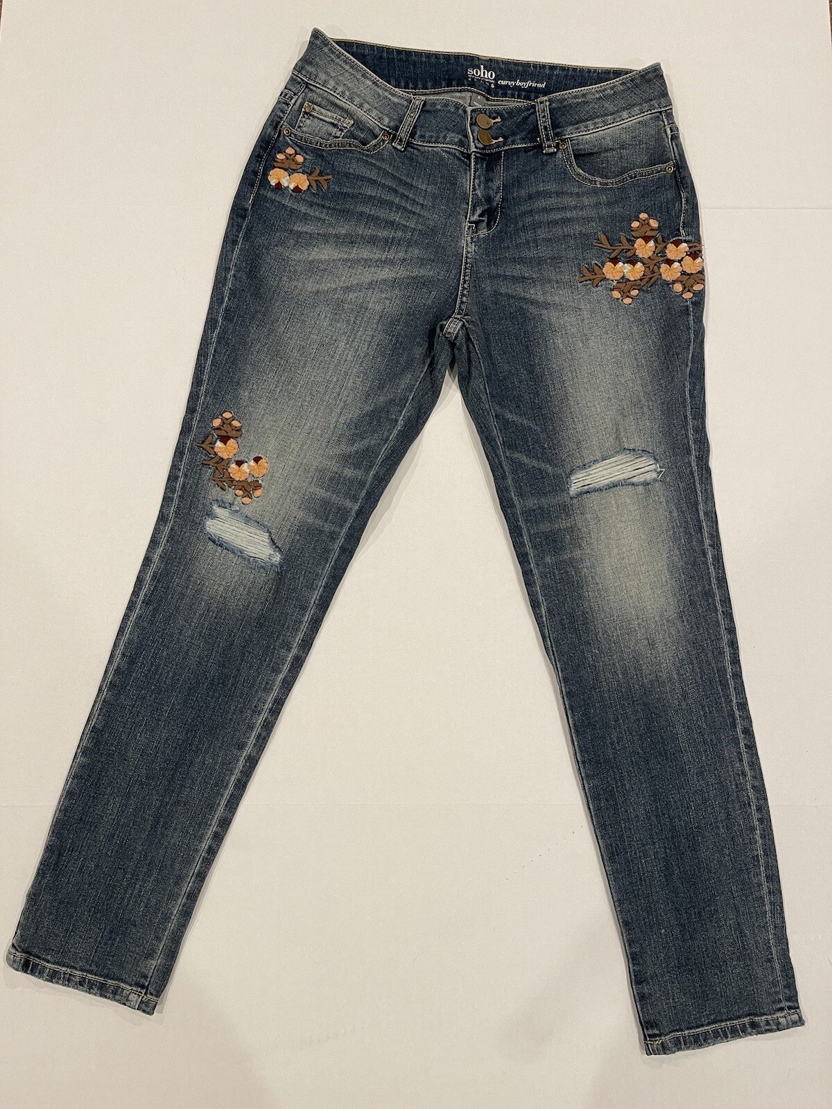 Soho Jeans Curvy Cropped Boyfriend Embroidered Distre… - Gem