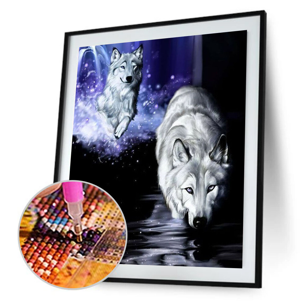 5D DIY Full Drill Diamond Painting Running White Wolf Cross Stitch ...