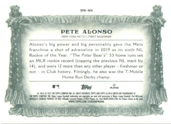 2022 TOPPS ALLEN & GINTER BANNER SEASON PETE ALONSO #BS-49 BASEBALL ...