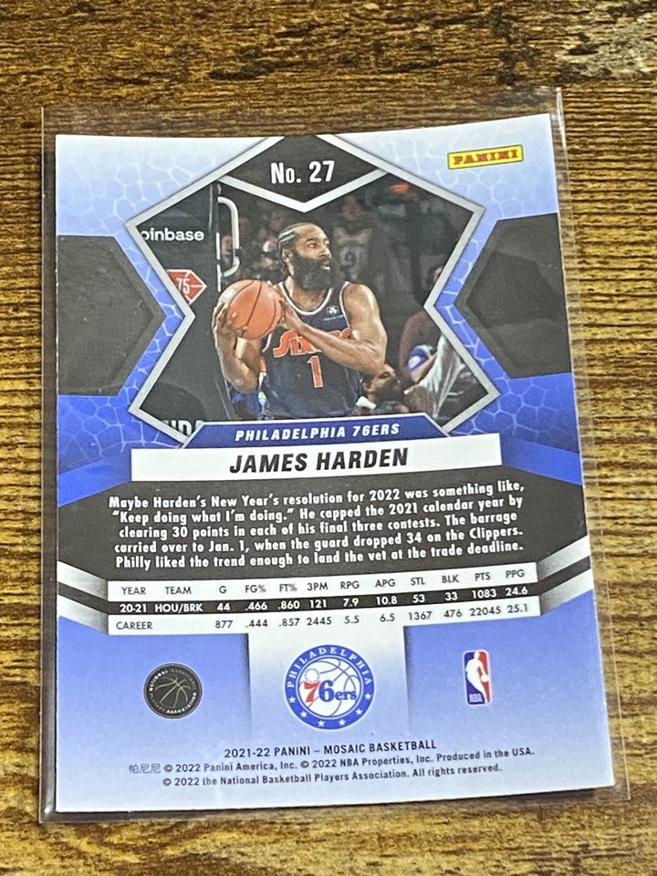 2021-22 PANINI MOSAIC BASKETBALL BASE JAMES HARDEN PHILADELPHIA 76ERS ...