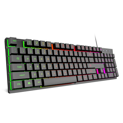 E-GAMING LED Gaming Keyboard USB Wired -Ultra-Slim Rainbow LED Backlit ...