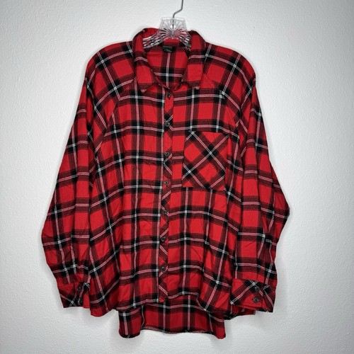 Wild Fable Red and Black Plaid Flannel Long Sleeve Button Up Women’s XL ...