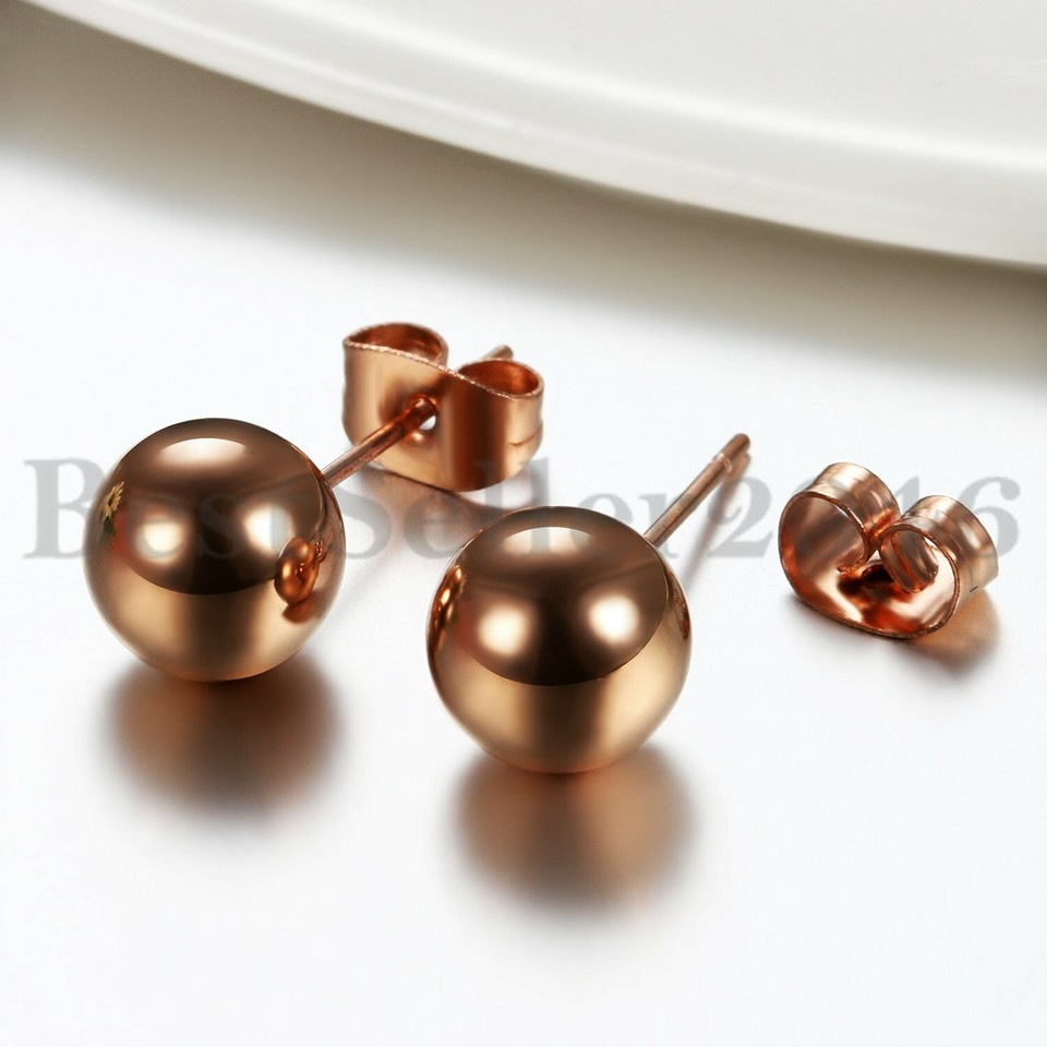 6 Pairs Stainless Steel Round Ball Piercing Ear Studs Earrings Mens ...