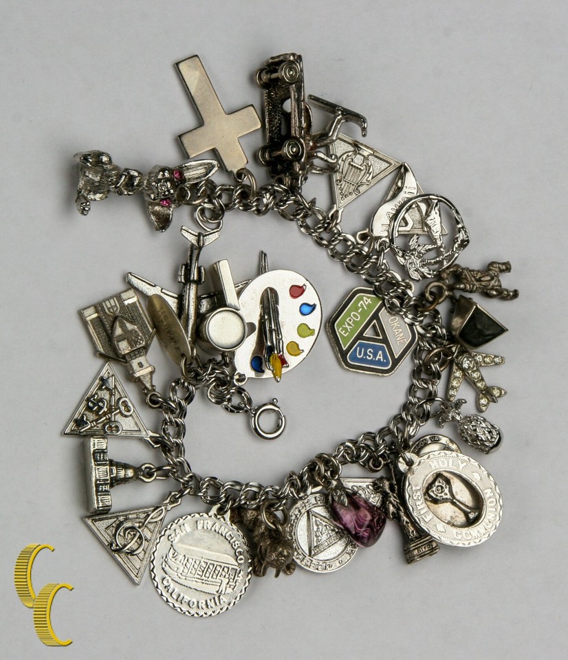 Unique Sterling Silver Charm Bracelet with 27 Charms | eBay