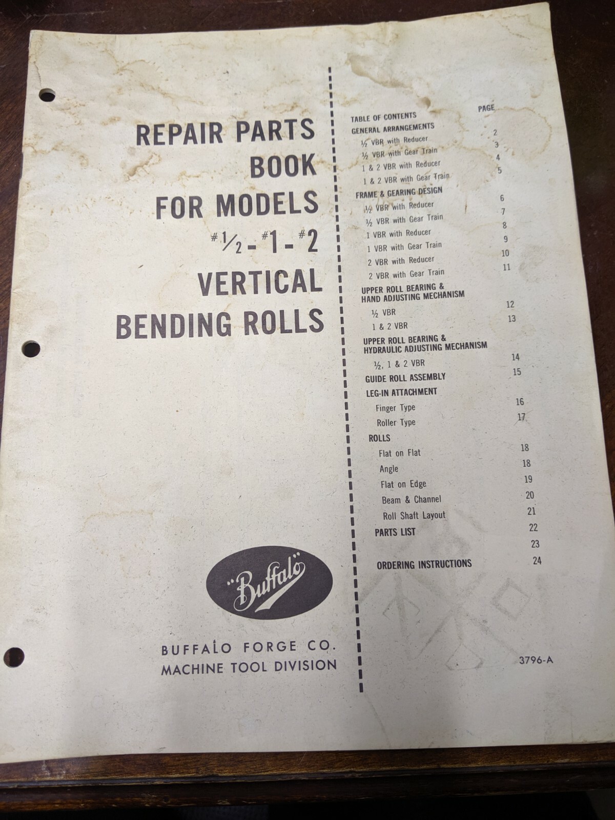 Repair Parts Book for Buffalo Models #1/2 - #1 - #2 Vertical Bending ...