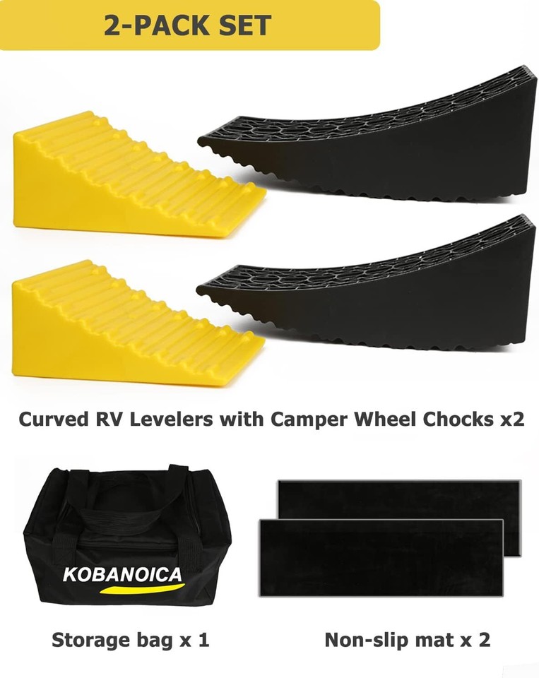 2 Pack Camper RV Curved Leveler Wheel Chock Trailer RV Leveling Blocks ...