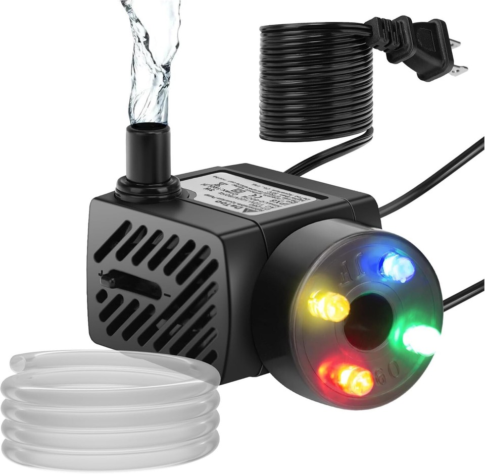 Mini Submersible Fountain Water Pump With LED Light 50GPH 3W Small ...