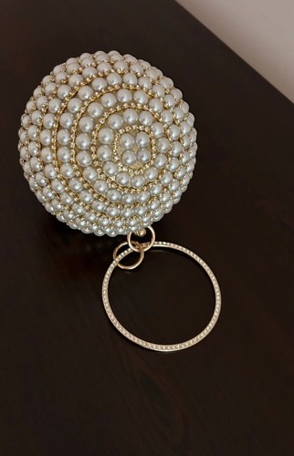 Handbags Women Round Ball Pearl Clutch Purse Mini Evening Wedding Party ...