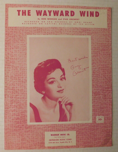 SHEET MUSIC Gogi Grant "The Wayward Wind" © 1956 | eBay