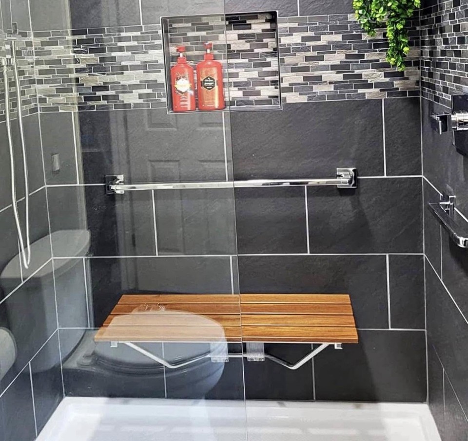 36" ADA Compliant Foldable Teak Wood Shower Seat Bench, 400lb Capacity ...