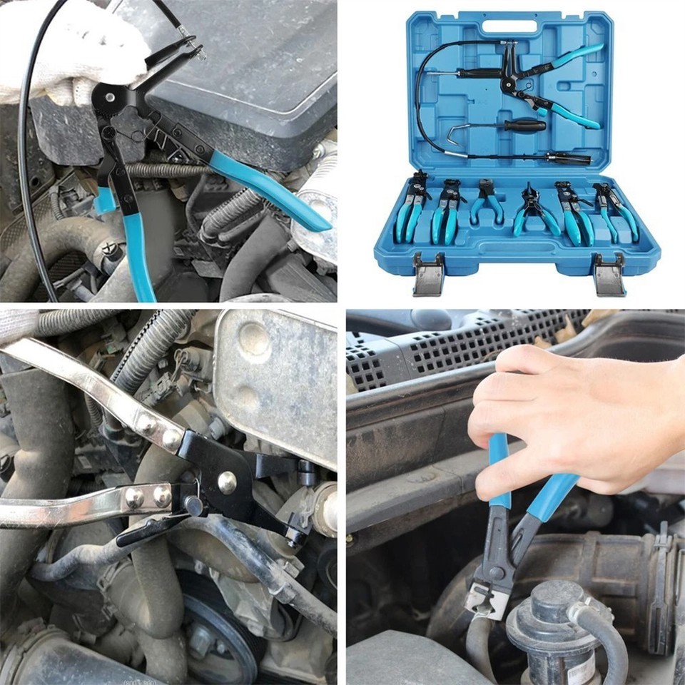 Automotive Flexible Hose Clamp Clip Pliers Kit Swivel Jaw Flat Angled ...