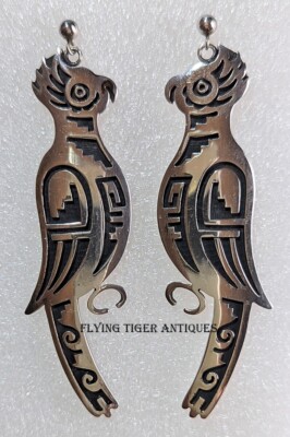 Incredible HUGE 1980s Stephen Hyson Naseyoma Quetzal Bird Earrings | eBay