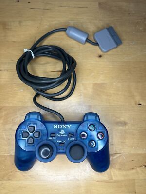 Official Sony PlayStation PS1 PS2 Controller Clear Blue Dual Shock not ...