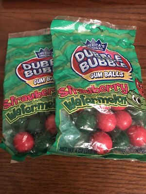 Rare DUBBLE BUBBLE Strawberry & Watermelon Gum Balls 4 oz. each Lot of ...