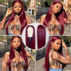 Long Burgundy Red Wig Lace Front 99J Red Wig Synthetic Red Wig Heat Safe Glueles | eBay