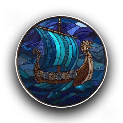 Viking Boat Norse Stained Glass Window Vibrant Opaque Vinyl Sticker ...