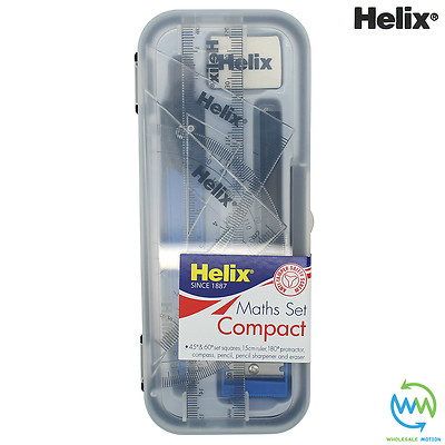 HELIX Compact MATHS GEOMETRY SET Compass Ruler Protractor Sharpener ...