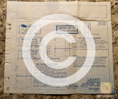 RARE Antique Chicago & North Western Railway Warning Signs Blueprint ...