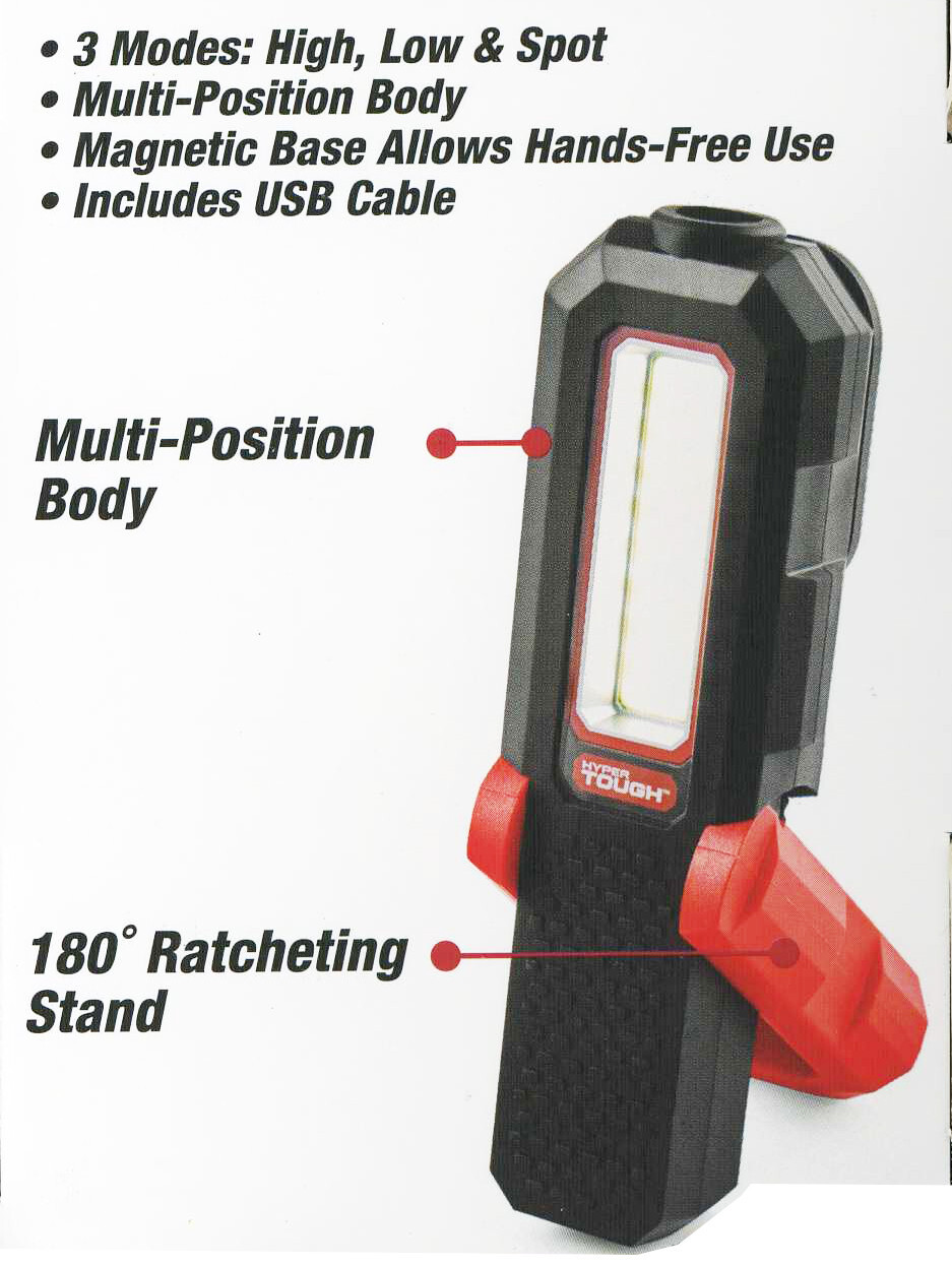 Hyper Tough 350-LUMEN RECHARGEABLE LED WORK LIGHT Magnet Pivoting ...