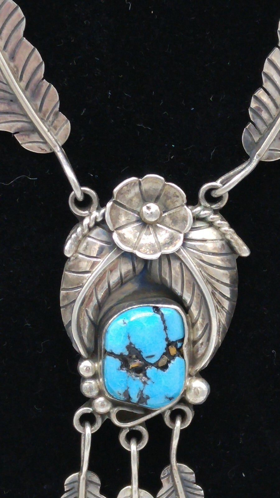 Navajo Sterling and Turquoise Feather Necklace - Gem