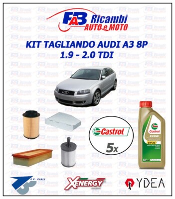 KIT TAGLIANDO AUDI A3 8P 1.9 2.0 TDI - 4 FILTRI 5 LITRI CASTROL EDGE ...