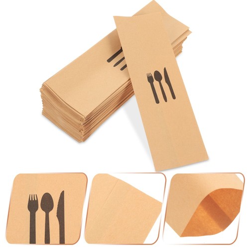 100 Pcs Kraft Paper Cutlery Set Pockets for Silverware Travel Utensil ...