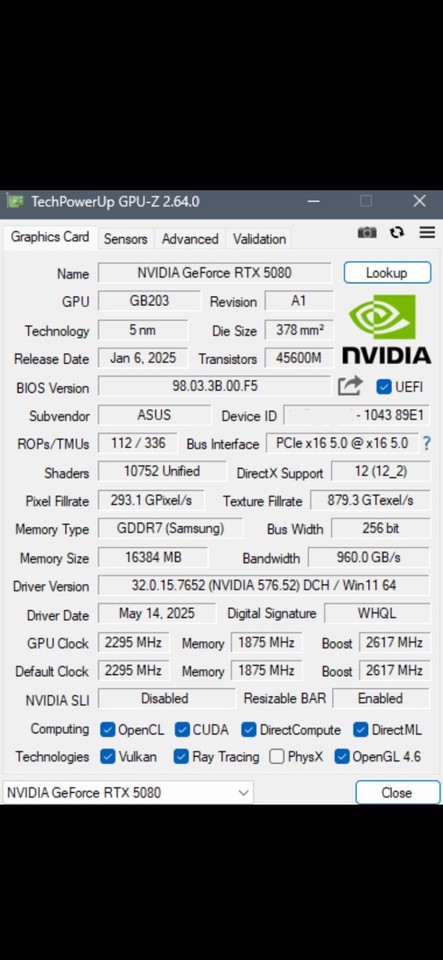 *TESTED ROPS* ASUS PRIME RTX 5080 16GB DDR7 | eBay