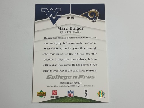 2007 Upper Deck College To The Pros Insert Marc Bulger St Louis Rams | eBay