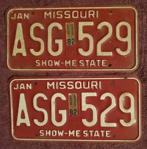 1980 Missouri License Plate Pair ASG 529 Collectible No Tags Man Cave ...