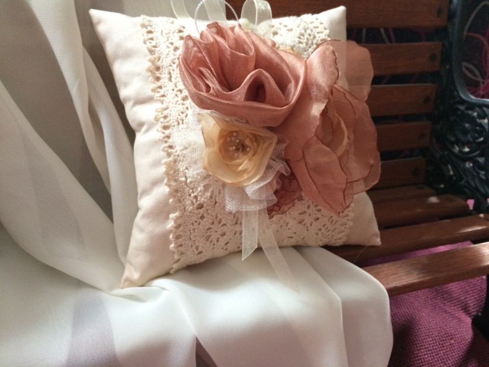 Decorative mini pillow handmade lace flowers organza 7x7 in | eBay